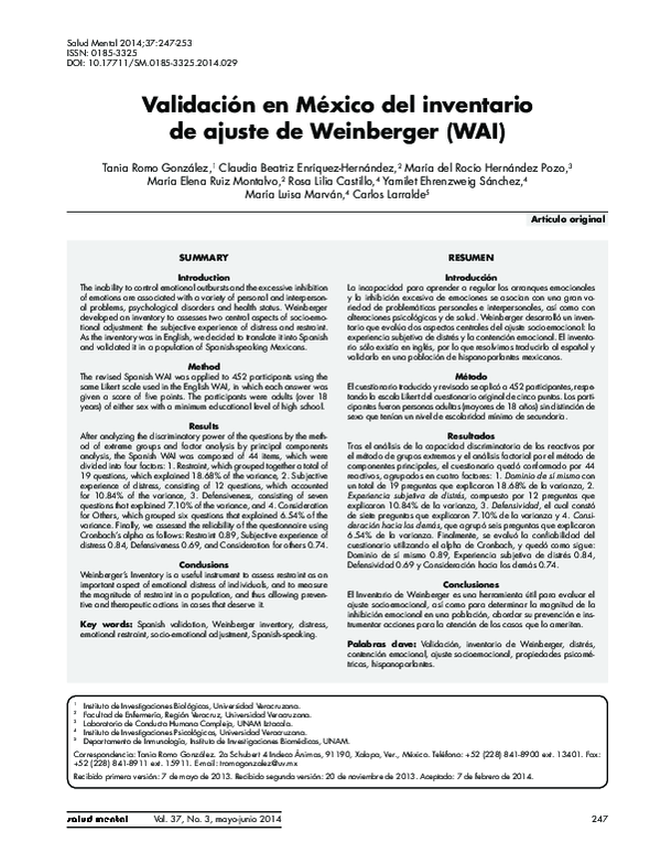 (PDF) Validación en México del inventario de ajuste de Weinberger -WAI