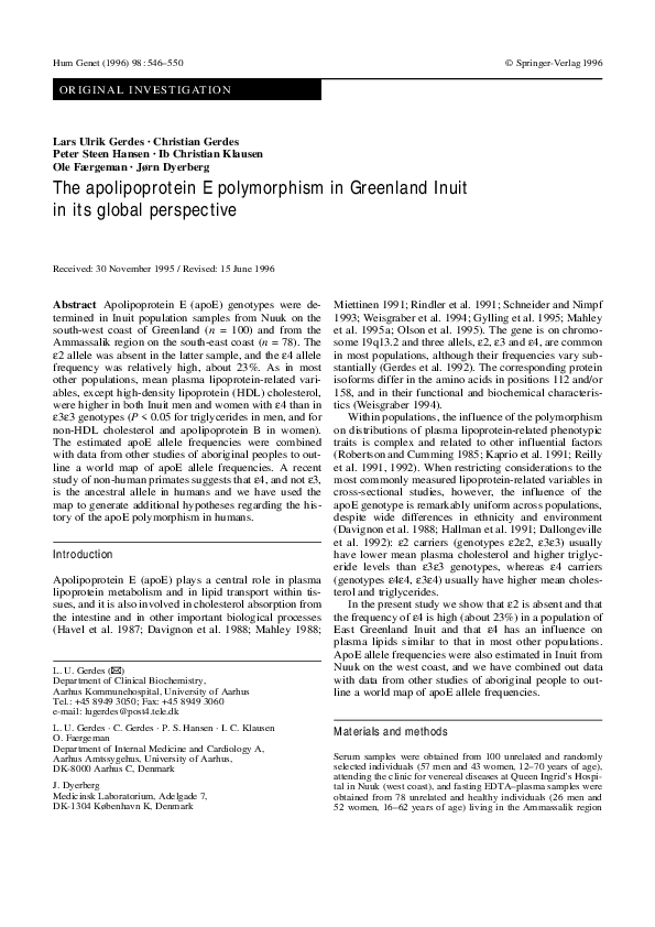 (PDF) The apolipoprotein E polymorphism in Greenland Inuit in its ...