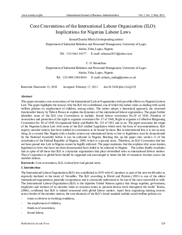 (PDF) Core Conventions of the International Labour Organisation (ILO ...