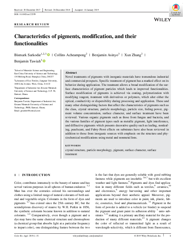(PDF) Characteristics of pigments, modification, and their functionalities
