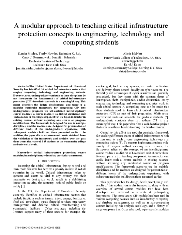 (PDF) A modular approach to teaching critical infrastructure protection ...