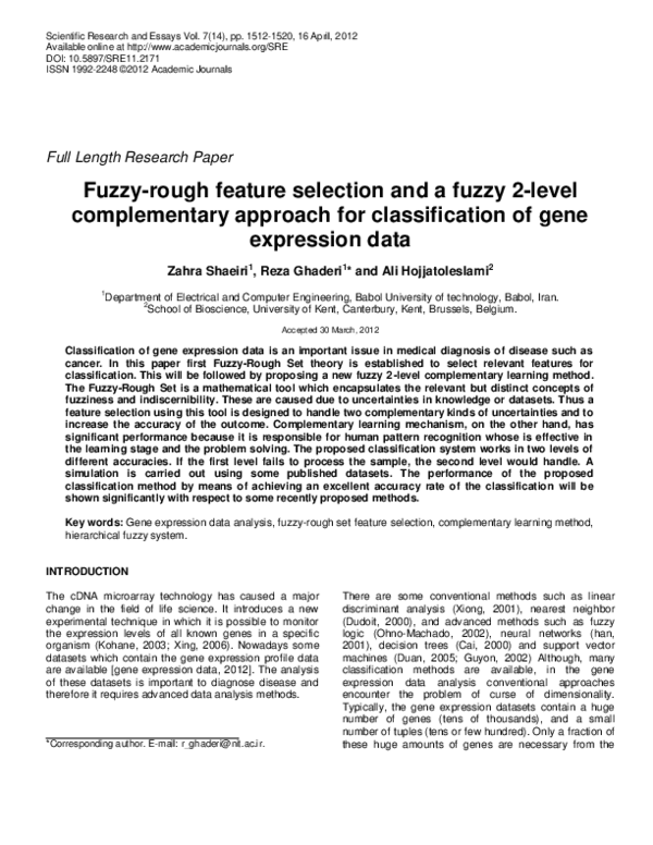 (PDF) Fuzzy-rough feature selection and a fuzzy 2-level complementary ...