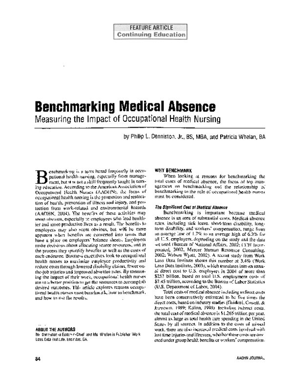 (PDF) Benchmarking Medical Absence: Measuring the Impact of ...