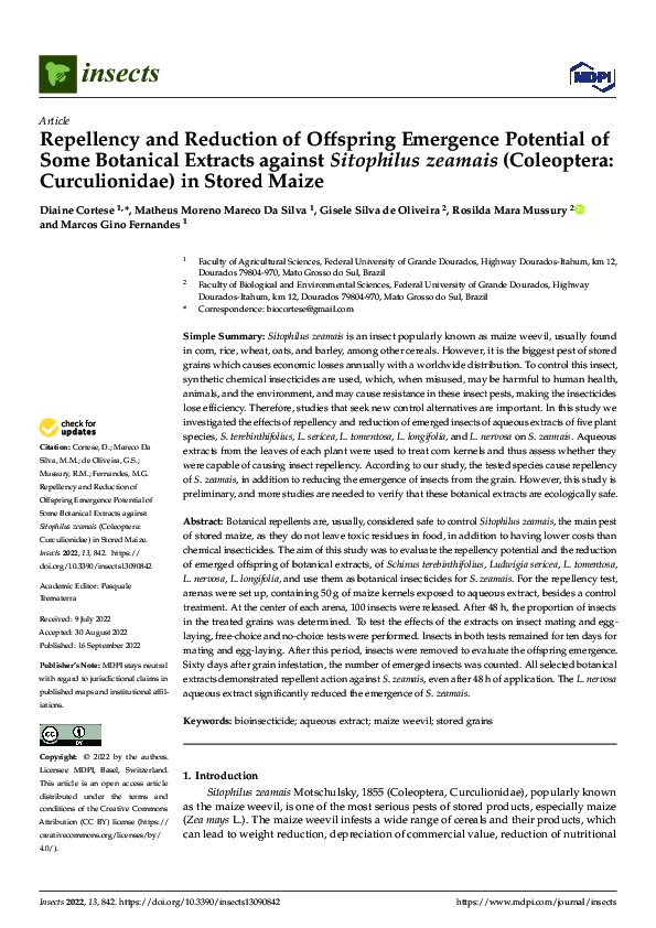 (PDF) Repellency and Reduction of Offspring Emergence Potential of Some Botanical Extracts ...