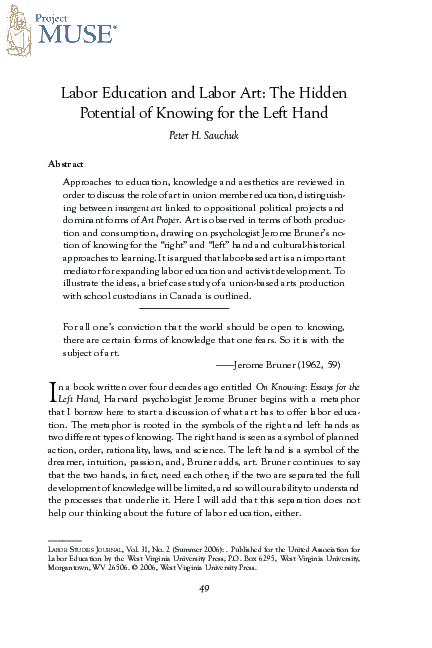 (PDF) Labor Education and Labor Art: The Hidden Potential of Knowing ...