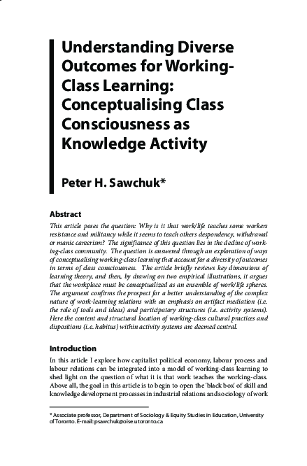 (PDF) Understanding Diverse Outcomes for Working-Class Learning ...