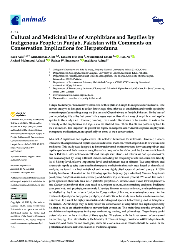 (PDF) Cultural and Medicinal Use of Amphibians and Reptiles by Indigenous People in Punjab ...