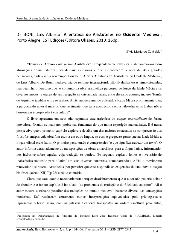 (PDF) A entrada de Aristóteles no Ocidente Medieval