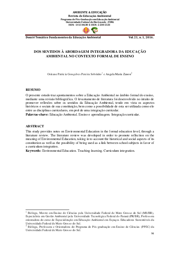 (PDF) Dos sentidos à abordagem integradora da educação ambiental no ...