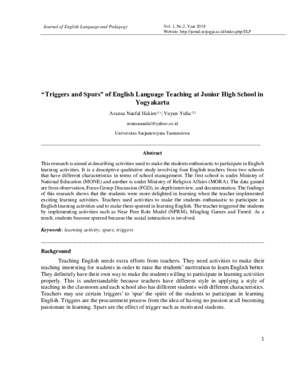 (PDF) “Triggers and Spurs” of English Language Teaching at Junior High ...