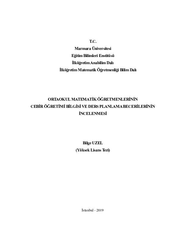 (PDF) Ortaokul matematik öğretmenlerinin cebir öğretimi bilgisi ve ders ...