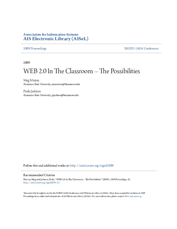 (PDF) WEB 2.0 In The Classroom – The Possibilities