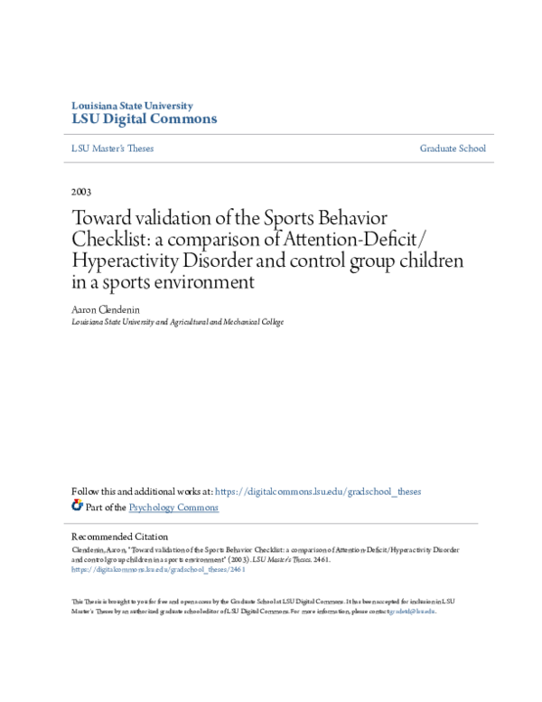 (PDF) Toward validation of the Sports Behavior Checklist: a comparison ...