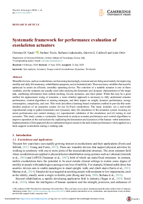Pdf Systematic Framework For Performance Evaluation Of Exoskeleton