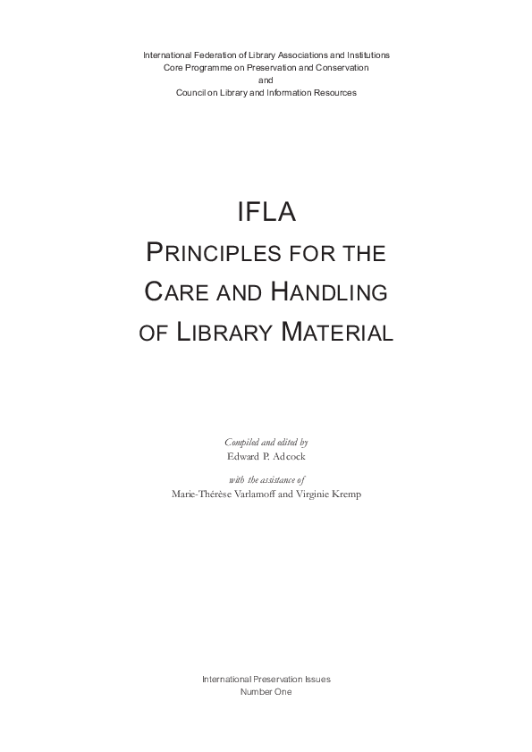 (PDF) IFLA principles for the care and handling of library material