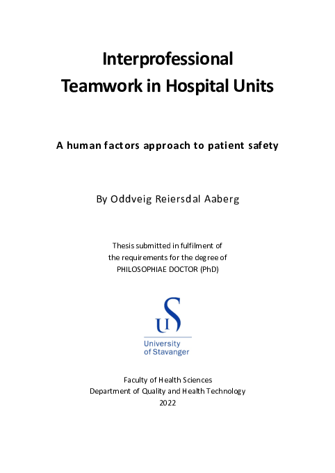 (PDF) Interprofessional Teamwork in Hospital Units: A human factors ...