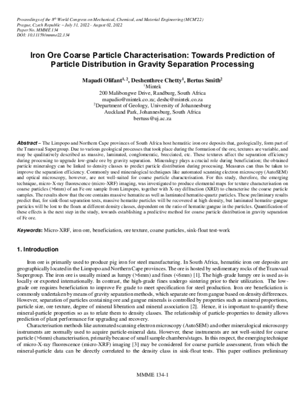 (PDF) Iron Ore Coarse Particle Characterisation: Towards Prediction of ...