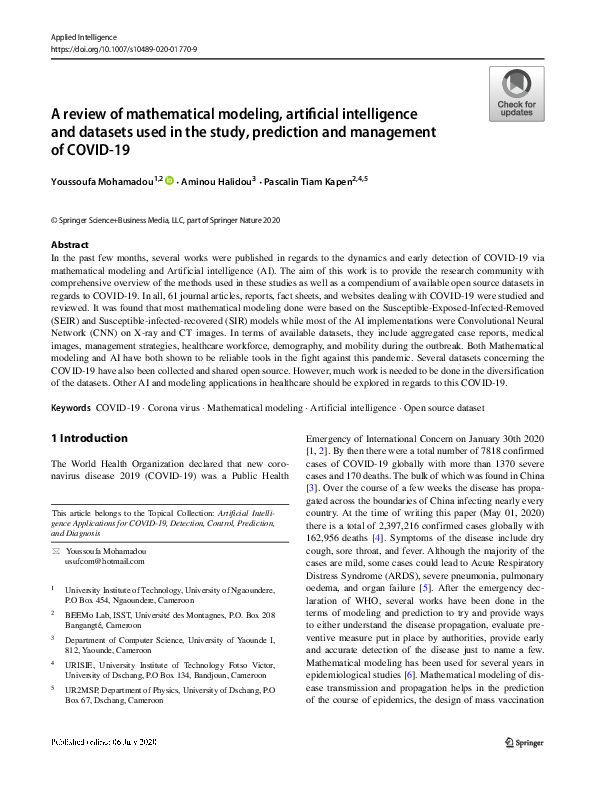 (PDF) A review of mathematical modeling, artificial intelligence and datasets used in the study ...