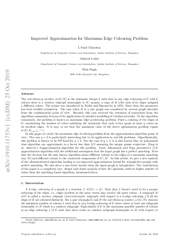 (PDF) Improved approximation for maximum edge colouring problem | Nitin si Singh - Academia.edu
