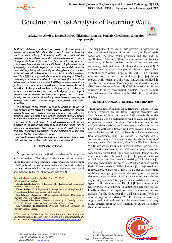 (PDF) Construction Cost Analysis of Retaining Walls