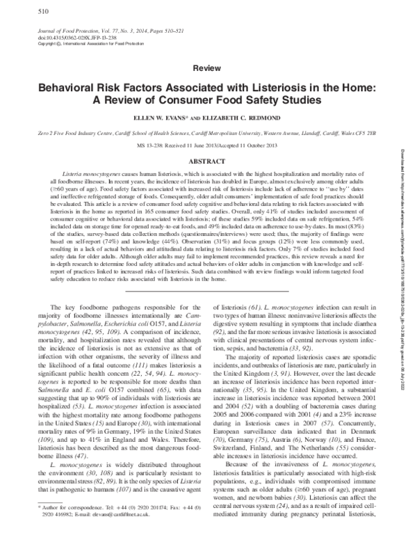 (PDF) Behavioral Risk Factors Associated with Listeriosis in the Home: A Review of Consumer Food ...