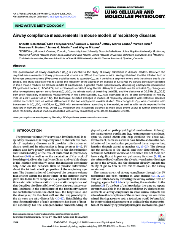 (PDF) Airway compliance measurements in mouse models of respiratory ...
