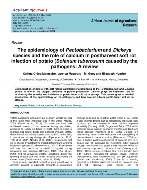 (PDF) The epidemiology of Pectobacterium and Dickeya species and the ...