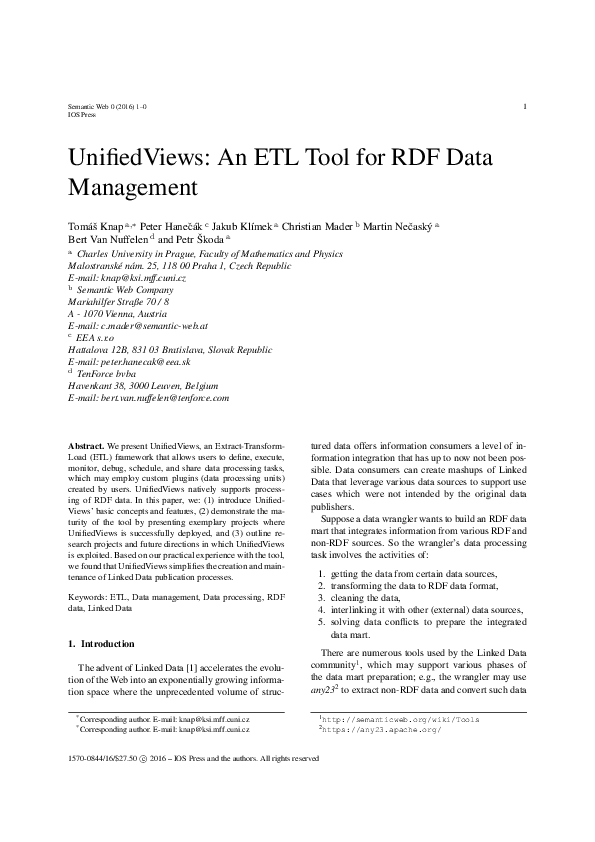 (PDF) UnifiedViews: An ETL tool for RDF data management | Martin Nečaský - Academia.edu