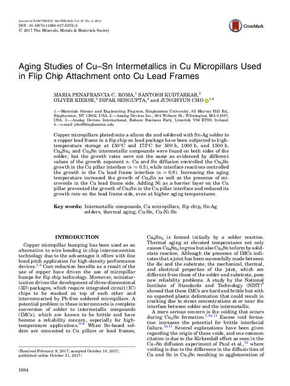(PDF) Aging Studies of Cu–Sn Intermetallics in Cu Micropillars Used in ...