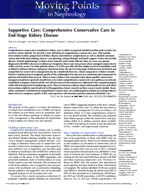 (PDF) Supportive Care: Comprehensive Conservative Care in End-Stage Kidney Disease
