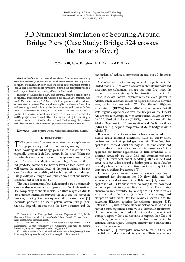 (PDF) 3D Numerical Simulation Of Scouring Around Bridge Piers (Case Study: Bridge 524 Crosses ...