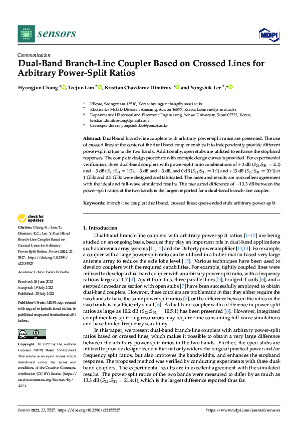 (PDF) Dual-Band Branch-Line Coupler Based on Crossed Lines for ...