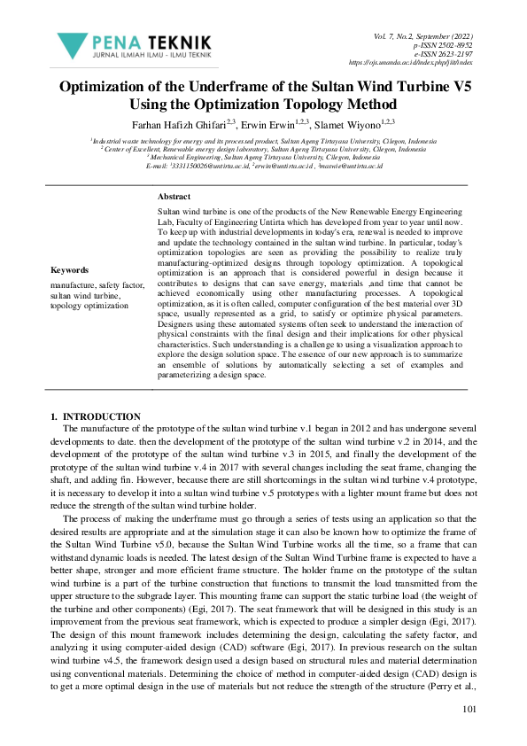 (PDF) Optimization of the Underframe of the Sultan Wind Turbine V5 Using the Optimization ...
