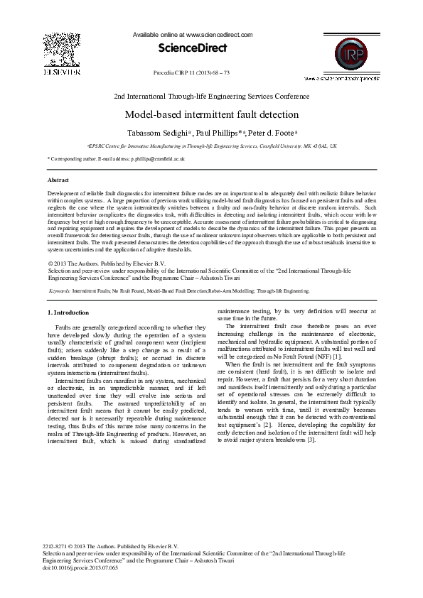 Pdf Model Based Intermittent Fault Detection Tabassom Sedighi