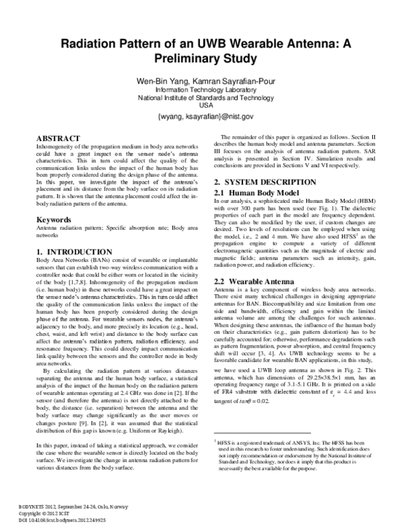 (PDF) Radiation Pattern of an UWB Wearable Antenna: A Preliminary Study
