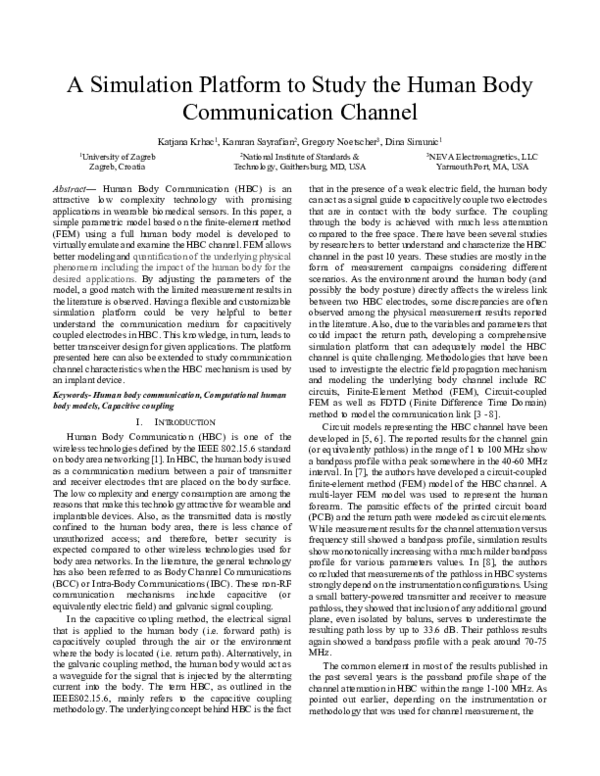 (PDF) A Simulation Platform to Study the Human Body Communication Channel