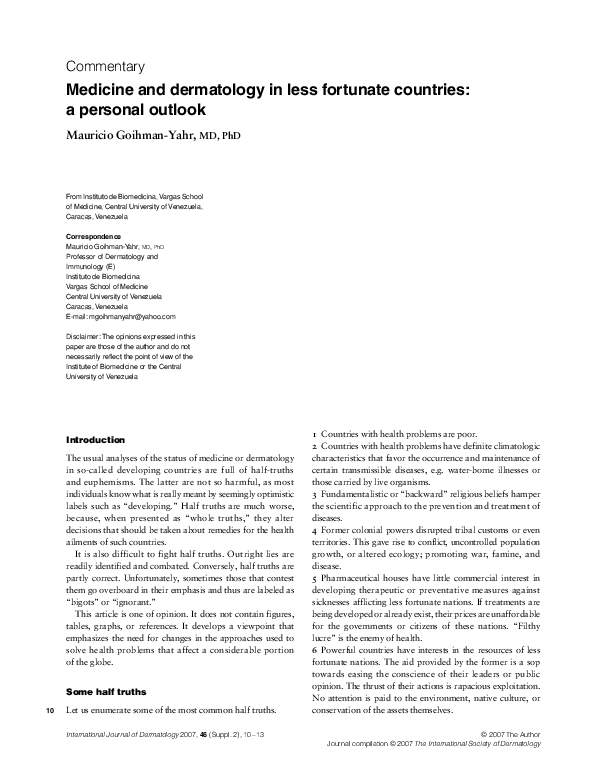 (PDF) Medicine and dermatology in less fortunate countries: a personal ...