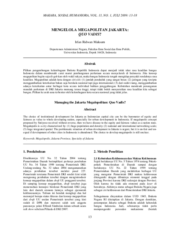 (PDF) Managing the Jakarta Megalopolitan: Quo Vadis?