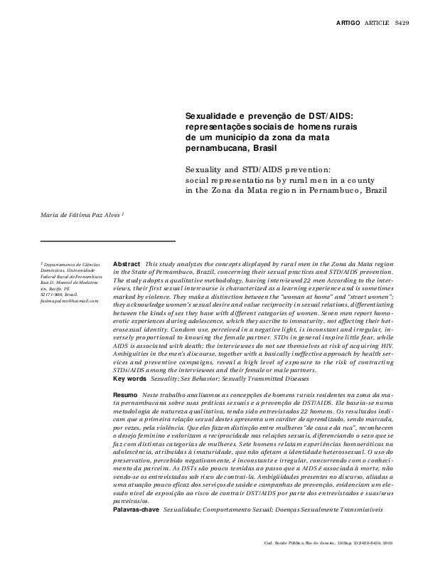 (PDF) Sexualidade e prevenção de DST/AIDS: representações sociais de ...
