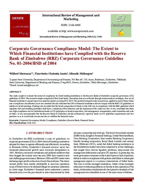 (PDF) Corporate Governance Compliance Model: The Extent to Which Financial Institutions have ...
