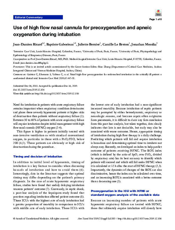 (PDF) Use of high flow nasal cannula for preoxygenation and apneic ...