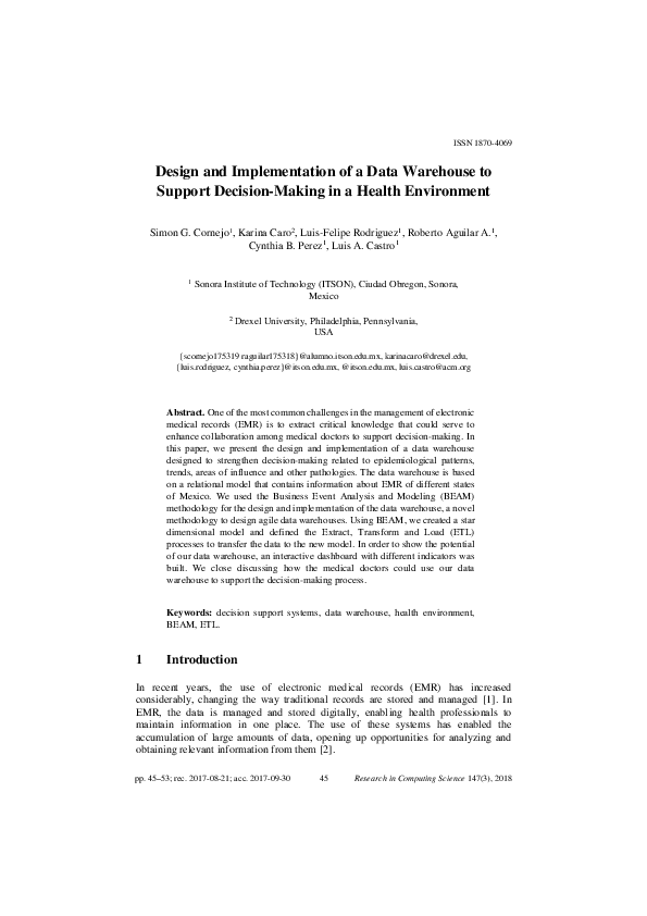 (PDF) Design and Implementation of a Data Warehouse to Support Decision-Making in a Health ...