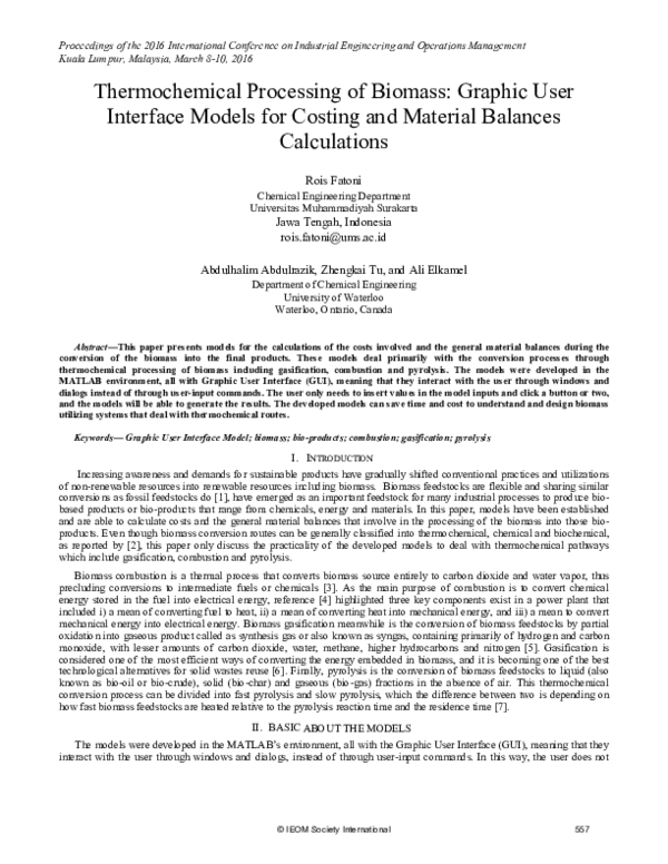 (PDF) Thermochemical Processing of Biomass: Graphic User Interface ...