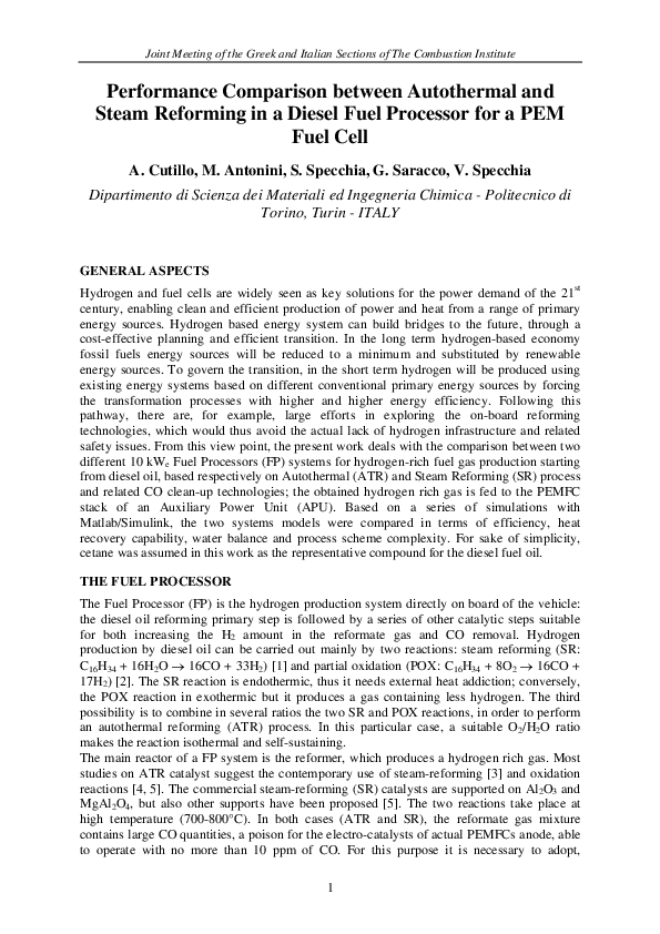 (PDF) Performance Comparison between Autothermal and Steam Reforming in ...