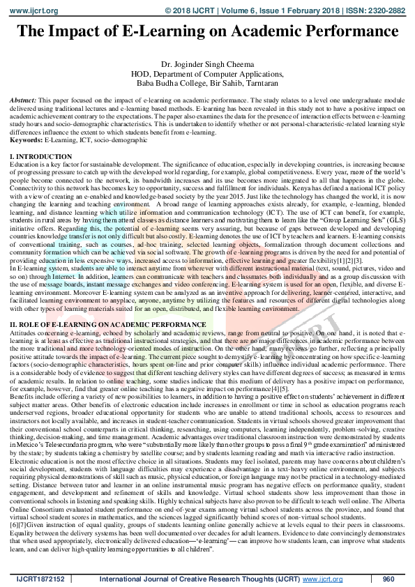 (PDF) The Impact of E-Learning on Academic Performance