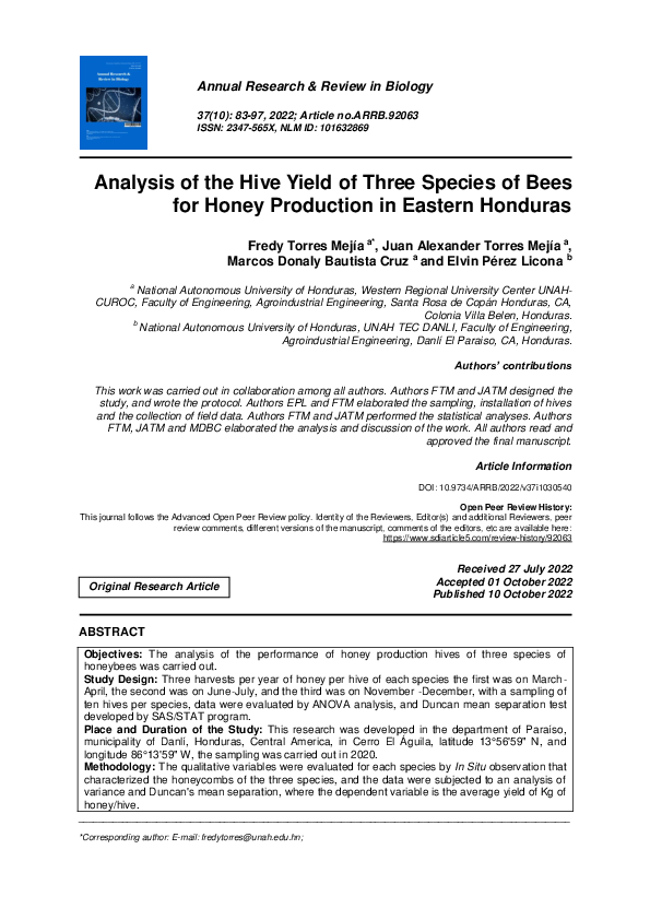 (PDF) Analysis of the Hive Yield of Three Species of Bees for Honey ...