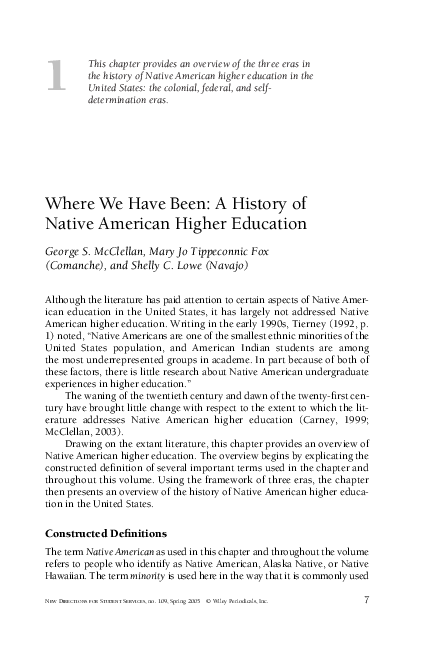 (PDF) Where we have been: A history of Native American higher education