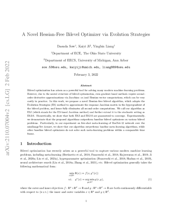 (PDF) A Novel Hessian-Free Bilevel Optimizer via Evolution Strategies