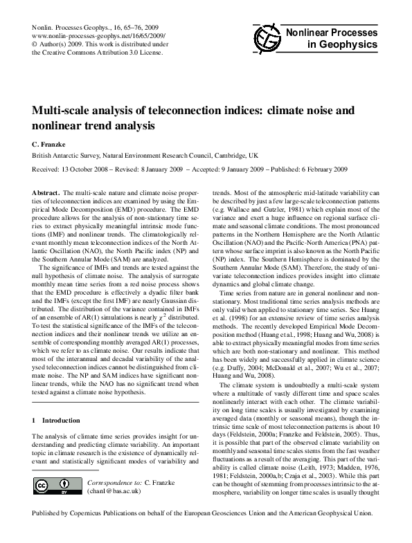 Pdf Multi Scale Analysis Of Teleconnection Indices Climate Noise And Nonlinear Trend Analysis