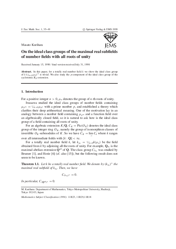 (PDF) On the ideal class groups of the maximal real subfields of number ...
